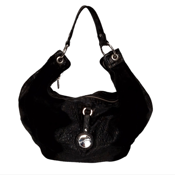 Junior Drake | Bags | Junior Drake Croc Embossed Black Suede Hobo ...